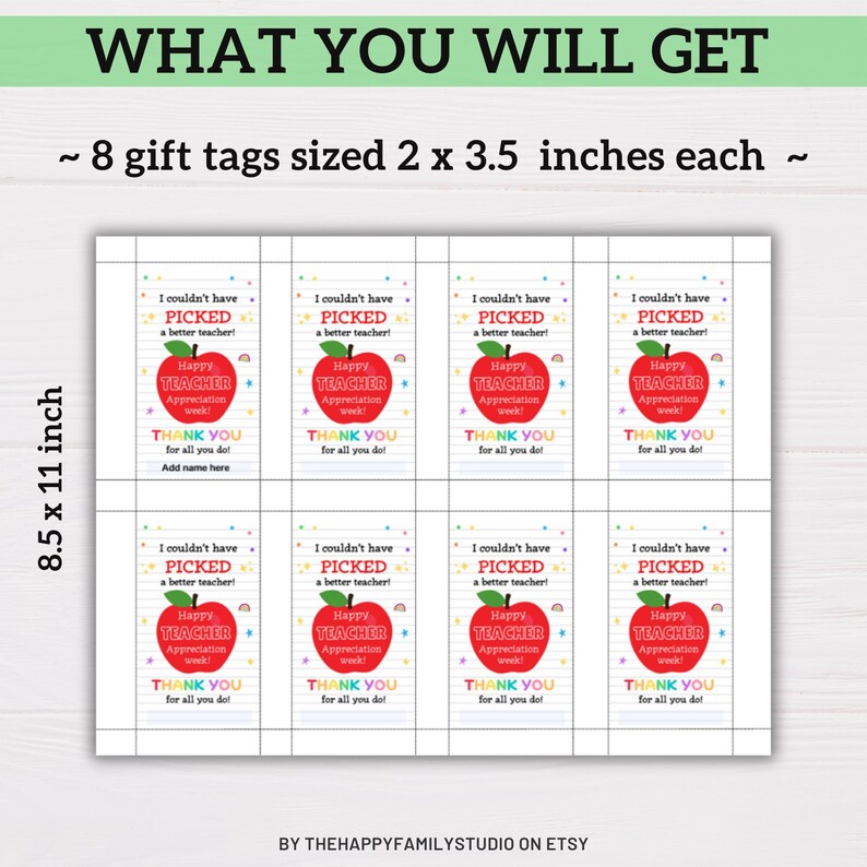 Printable Apple Teacher Appreciation Gift Tag (digital Download) - Etsy