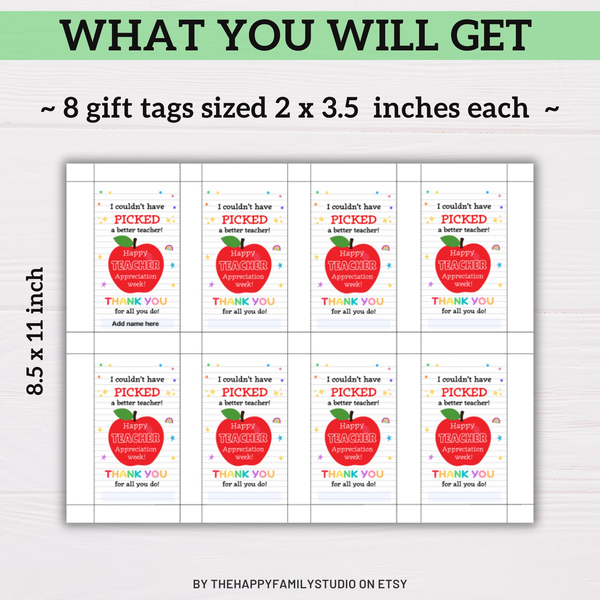 Printable Apple Teacher Appreciation Gift Tag (digital Download) - Etsy