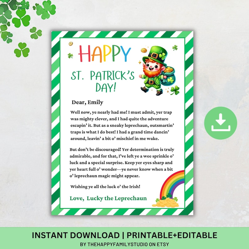 Leprechaun Letter for Kids Printable, Leprechaun Trap Letter, Saint ...