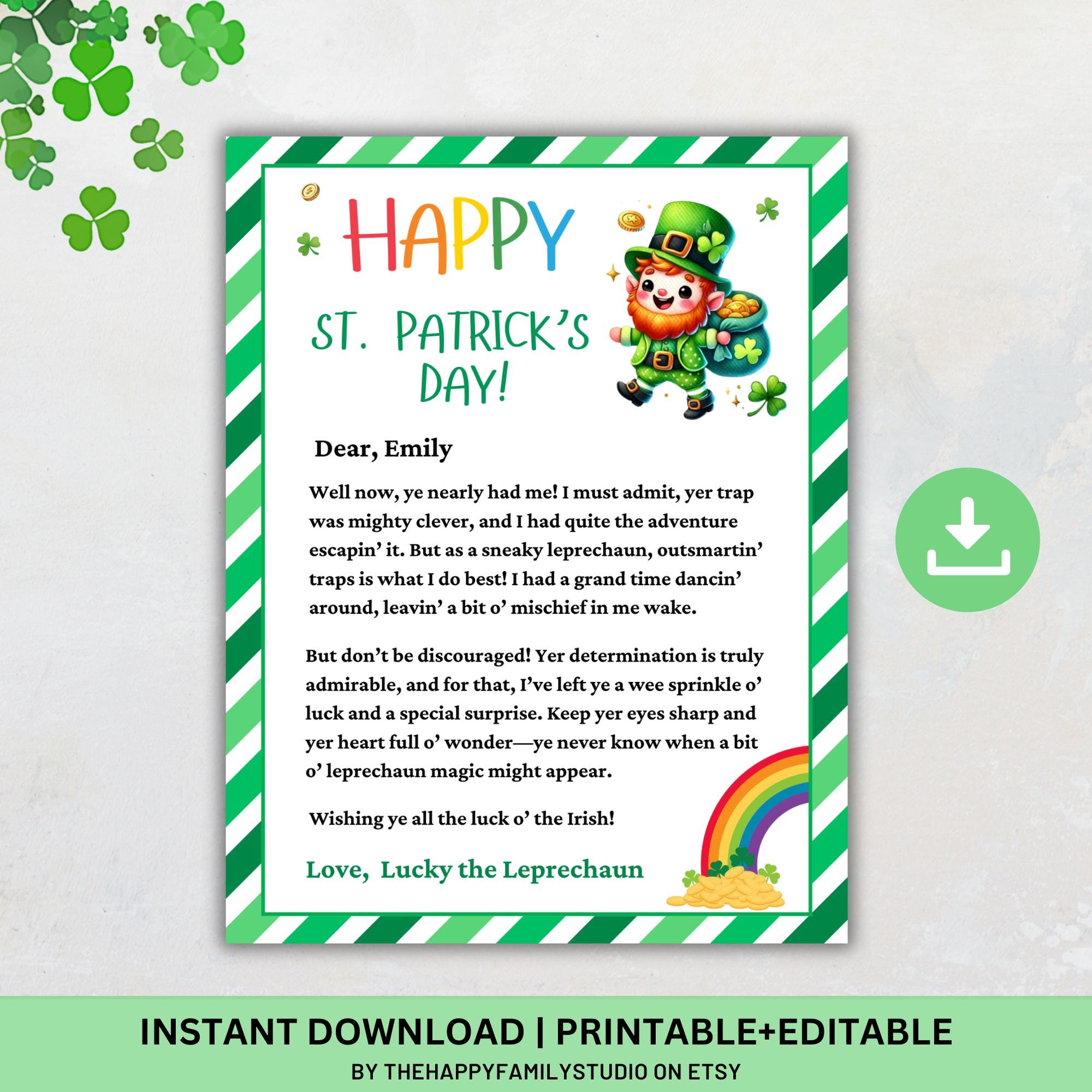 Leprechaun Letter for Kids Printable, Leprechaun Trap Letter, Saint ...