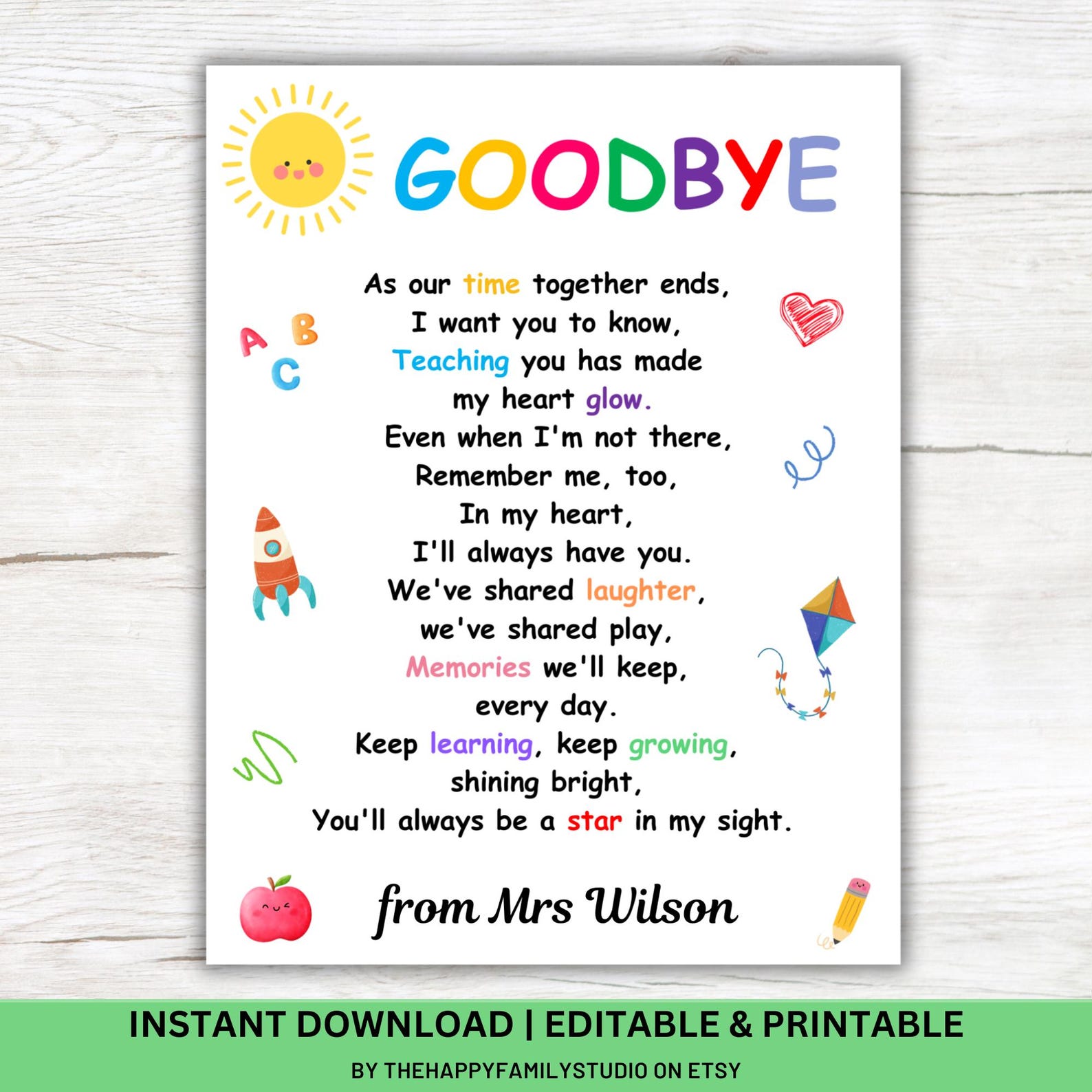 End of School Year Poem Gift From Teacher to Student, End of Year Gift ...