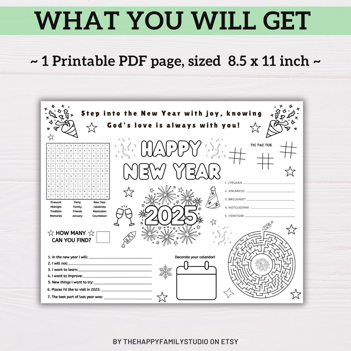 2025 New Year Activity Placemat, New Year's Eve Activity Page, Coloring ...