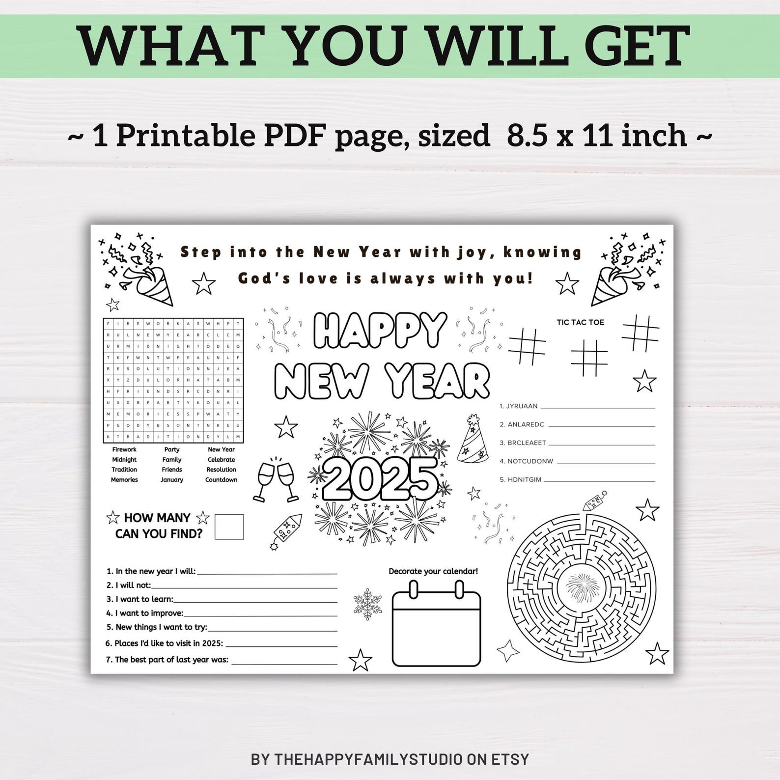 2025 New Year Activity Placemat, New Year's Eve Activity Page, Coloring ...