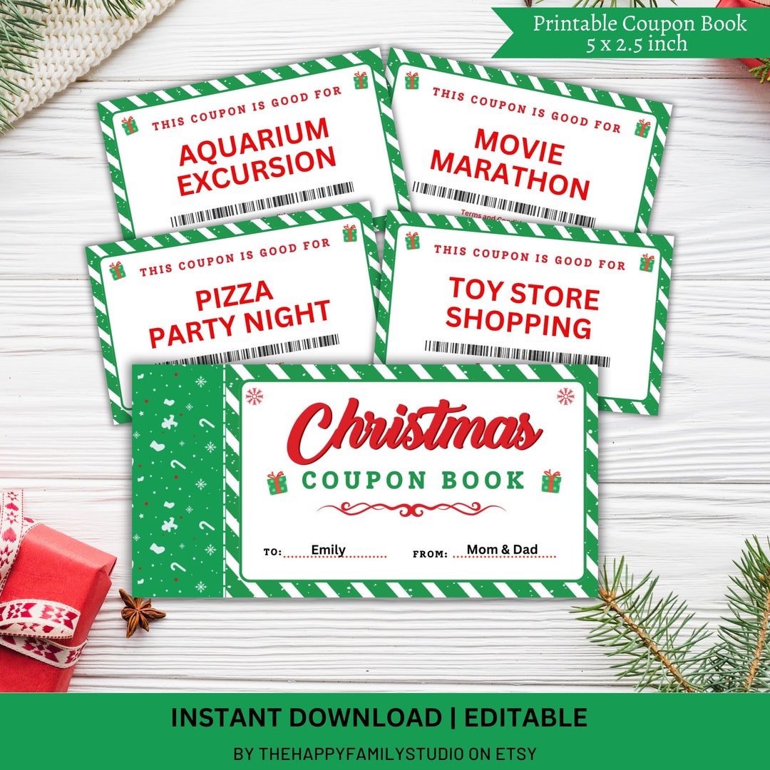 Christmas Coupon Book for Kids, Printable Coupon Book Template, Custom ...