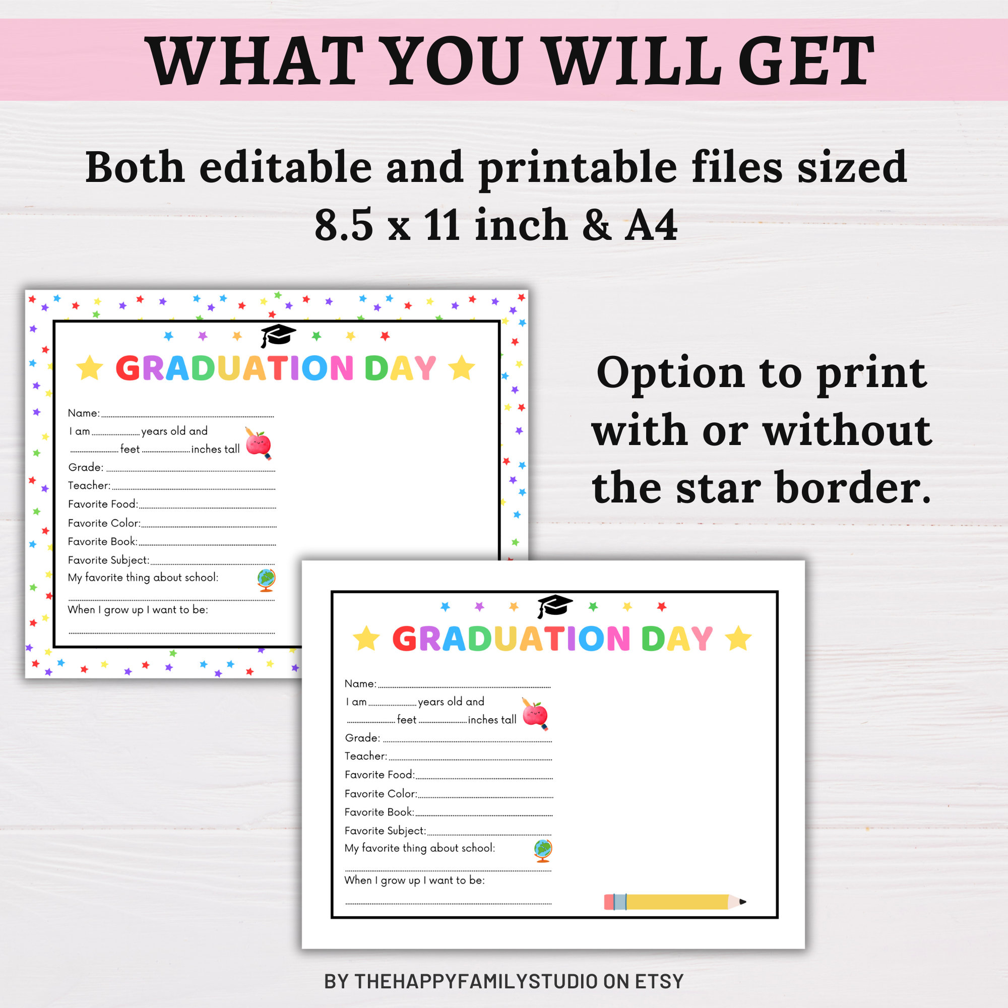 Kids Graduation Keepsake, End of School Questionnaire, Kindergarten ...