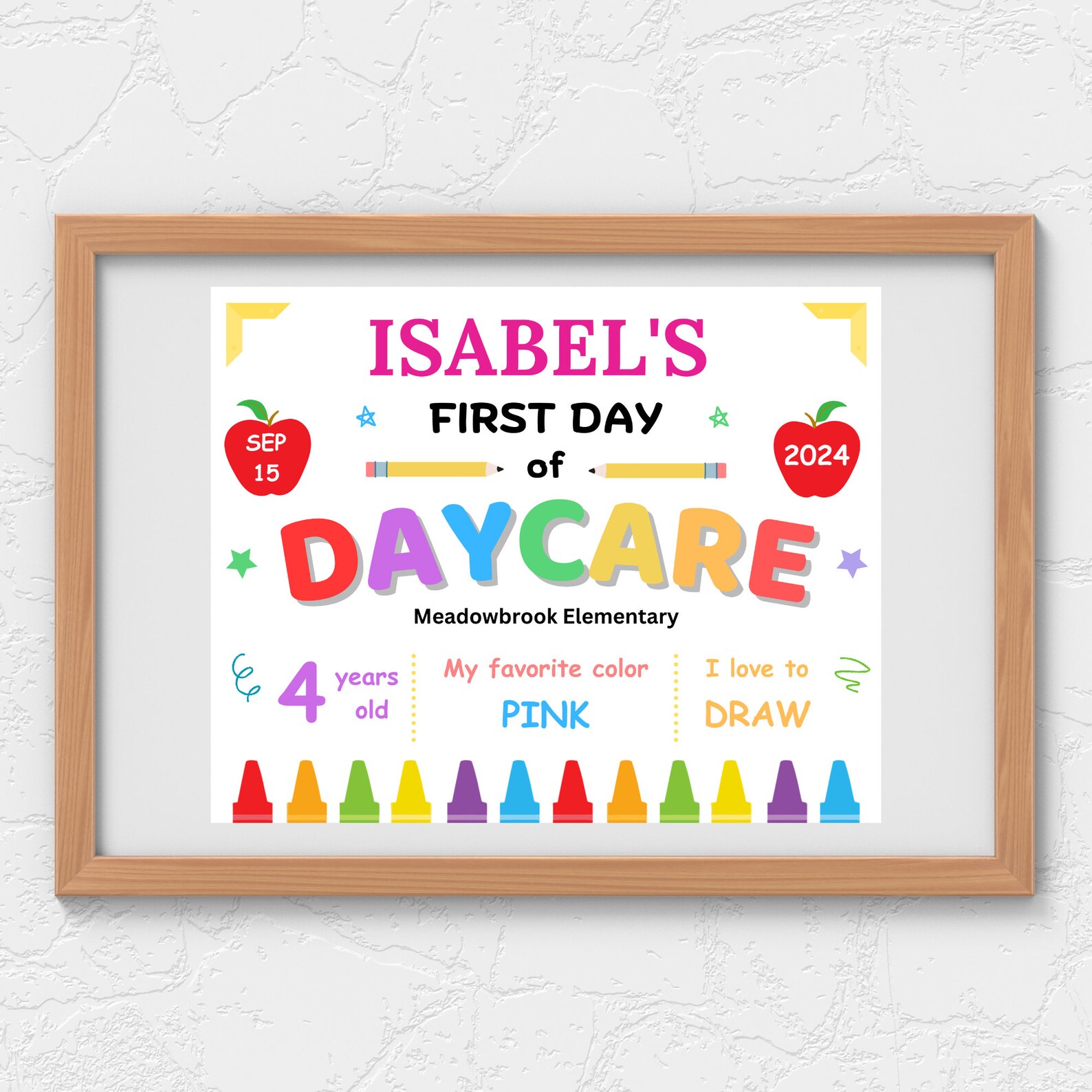 Editable First Day of Daycare Sign, Printable First Day of School ...