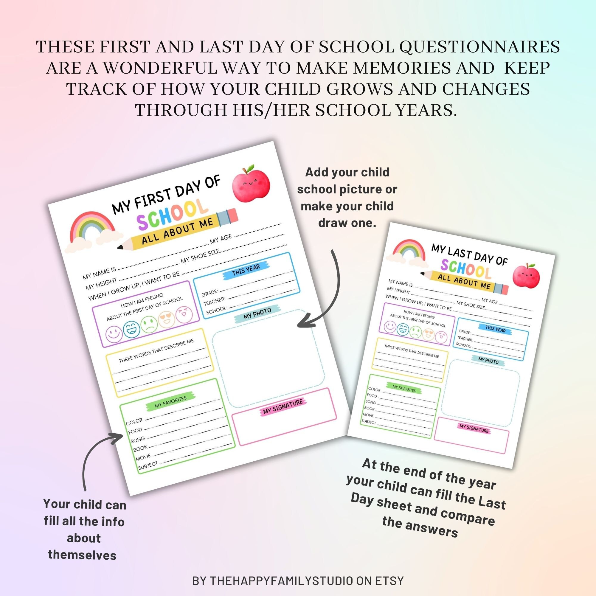 First Day and Last Day of School Questionnaire ,first Day of School All ...