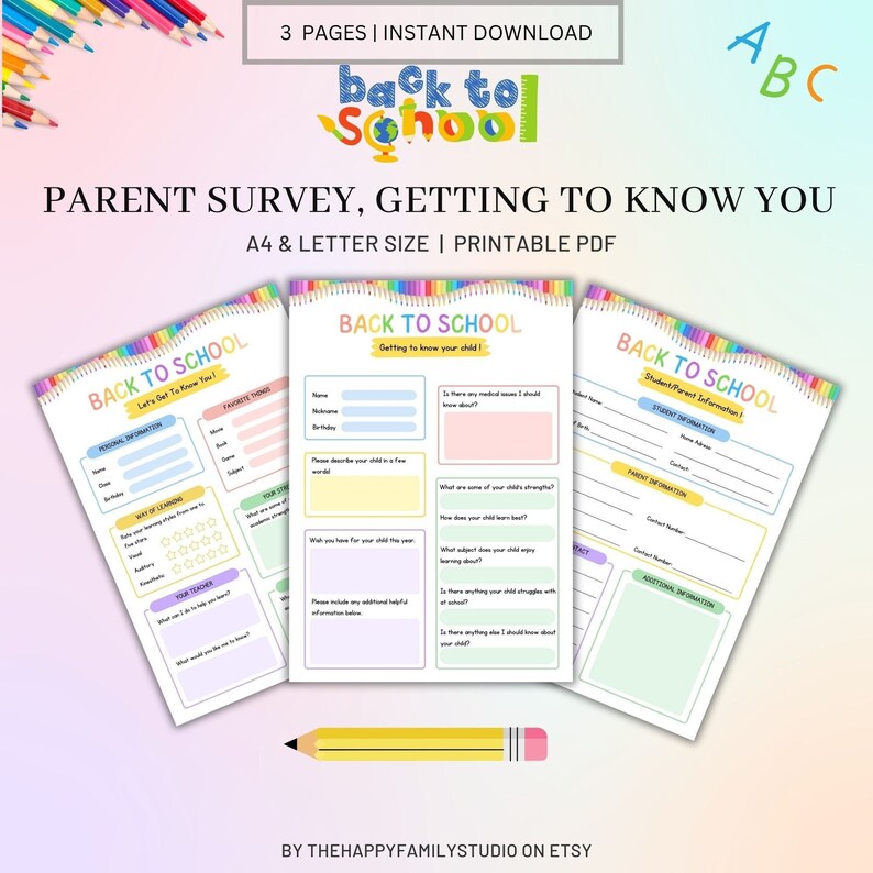 Back to School Year Questionnaire Printable, Get to Know You and Your ...