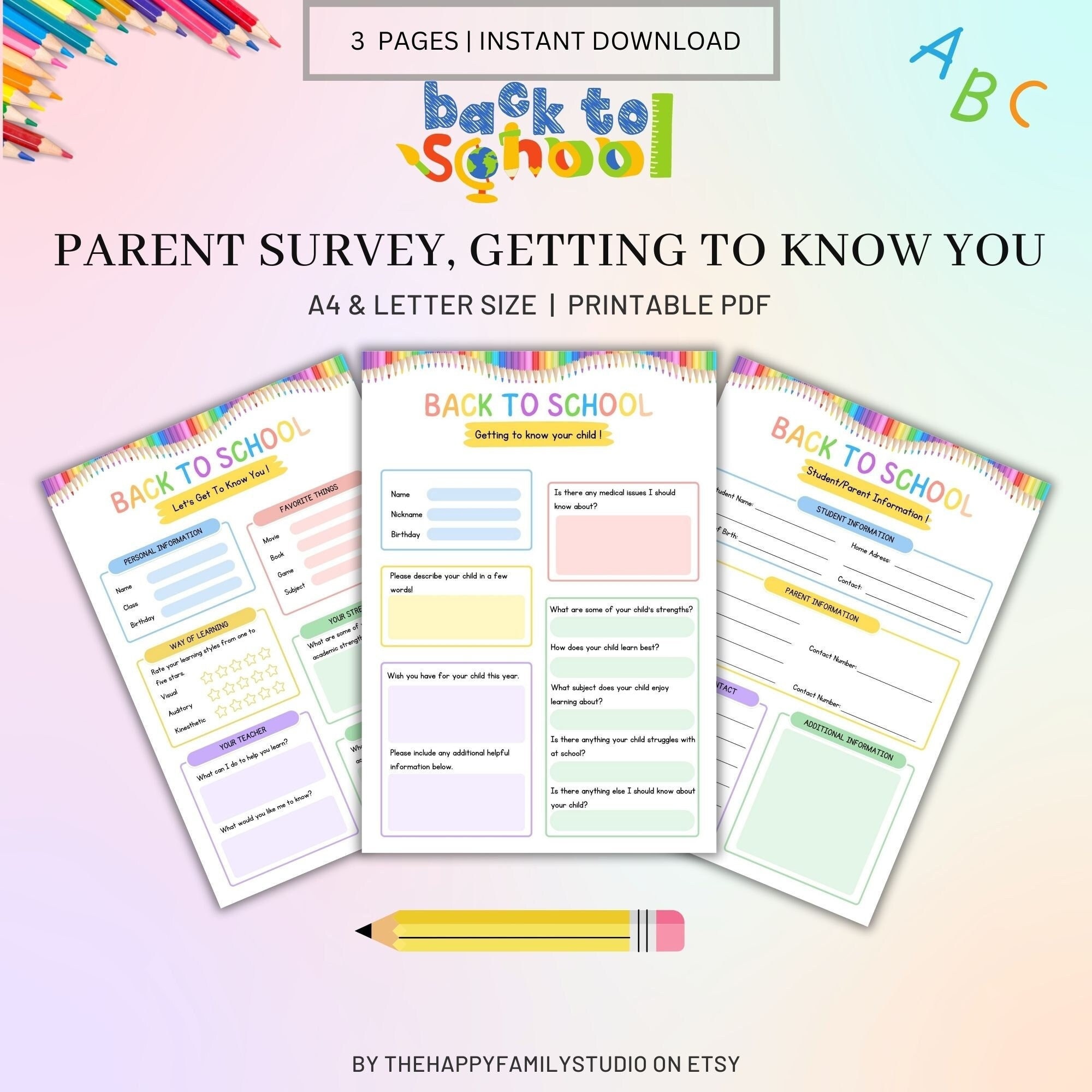 Back to School Year Questionnaire Printable, Get to Know You and Your ...