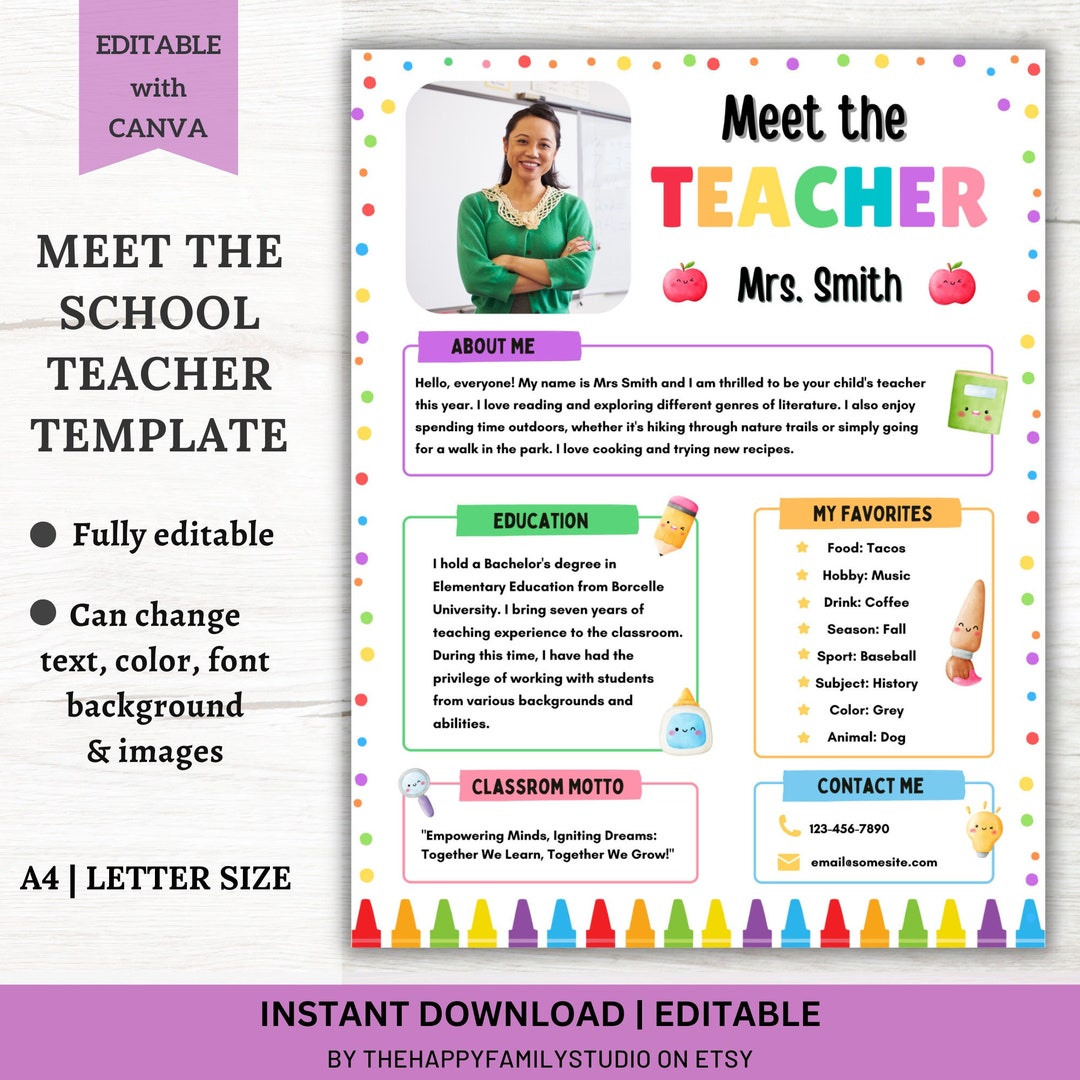 Editable Meet the Teacher Template, Back to School Printable Welcome ...