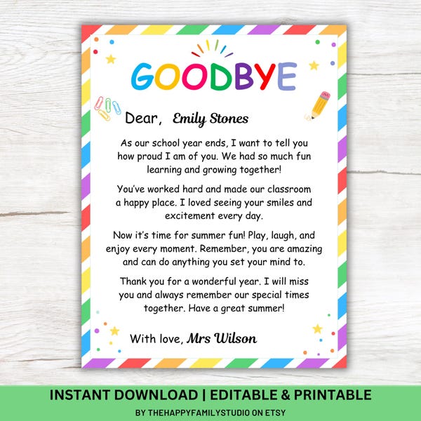 End of Year Letter to Students Preschool - Etsy