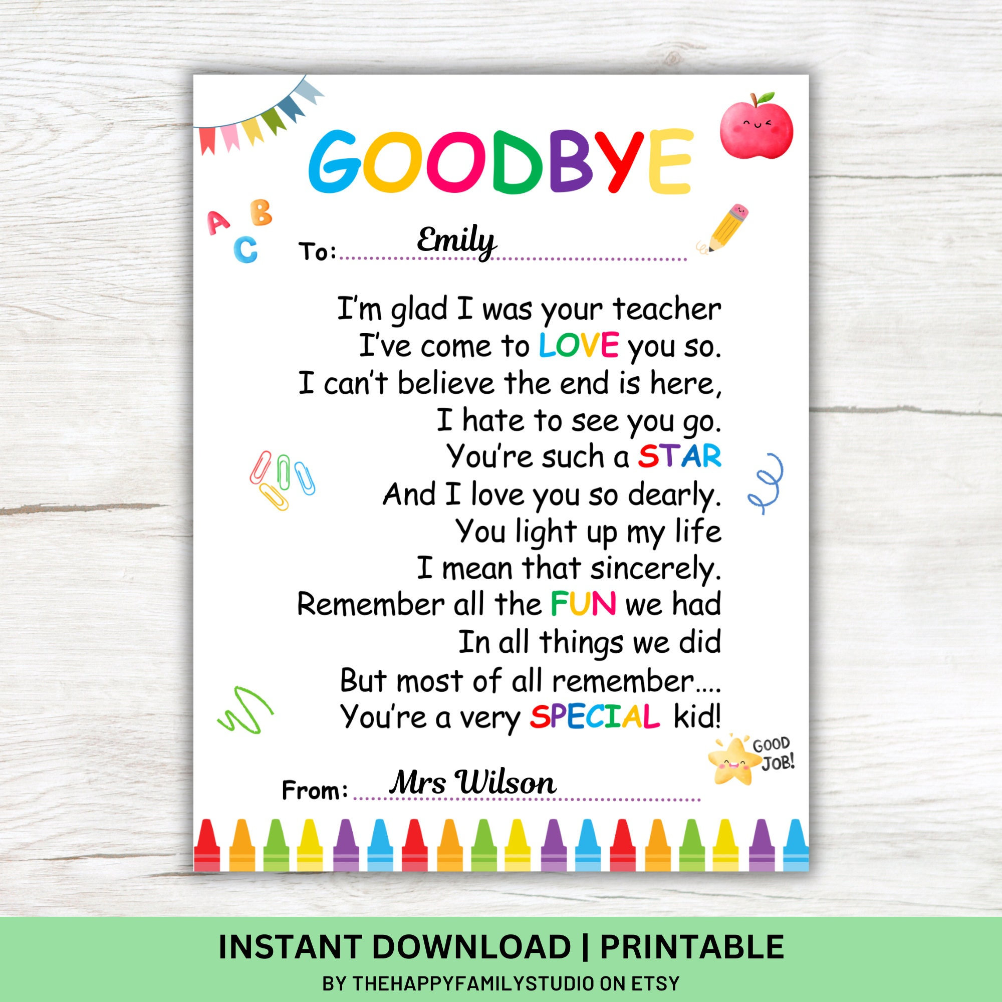 Printable End of School Year Letter for Students, Poem Gift From ...