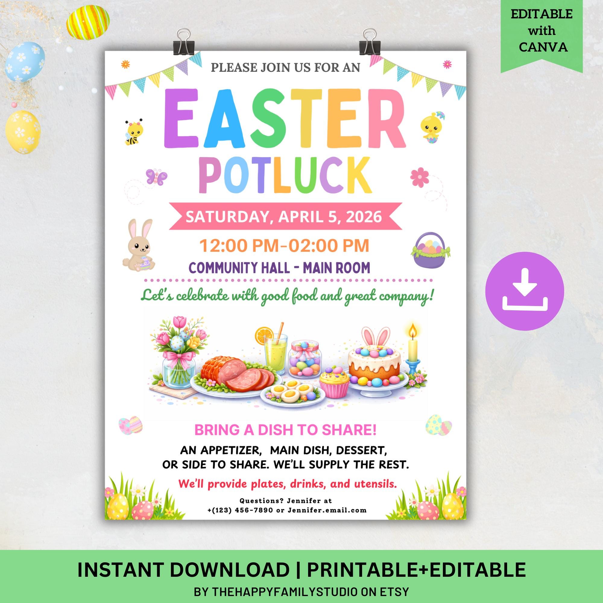 Editable Easter Potluck Invitation Template, Potluck Sign up Sheet ...