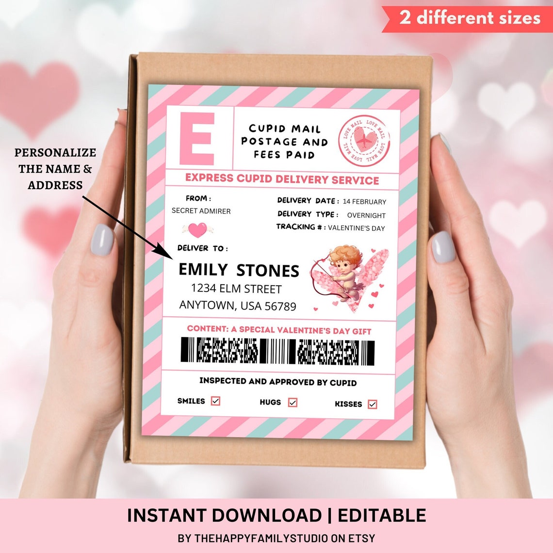 Editable Valentines Day Shipping Label, Valentine Cupid Gift Label ...