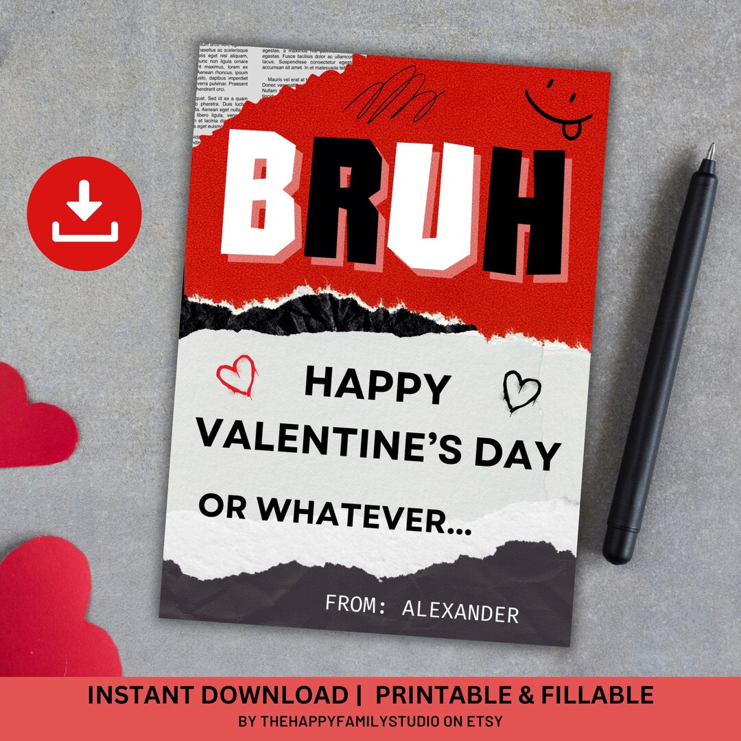 Bruh Slang Valentine's Day Cards, Tween Valentines, Funny Valentines ...