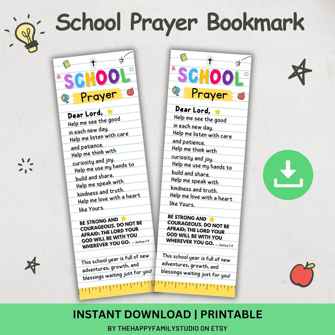First Day of School Prayer Bookmark, Backpack Blessing Bookmark ...