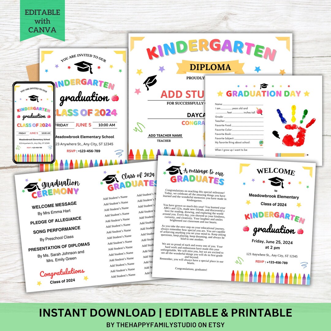 Kindergarten Graduation Bundle, Graduation Ceremony Program, Graduation ...