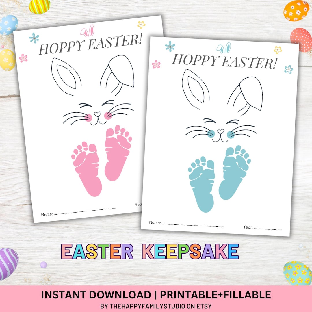 Printable Easter Bunny Footprint, Easter Footprint Art, Easter ...