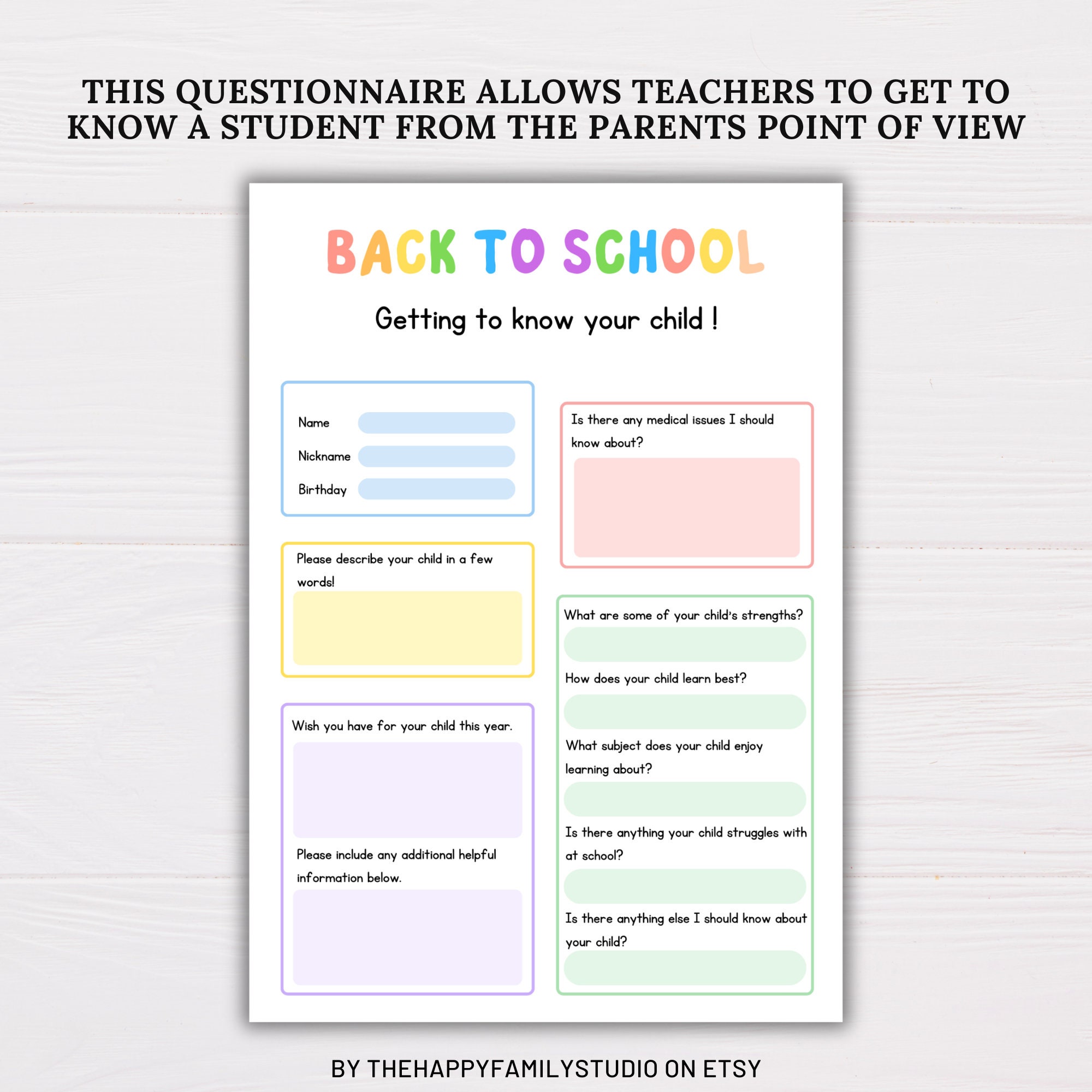 Back to School Questionnaire, Get to Know Your Child, Parent Survey ...