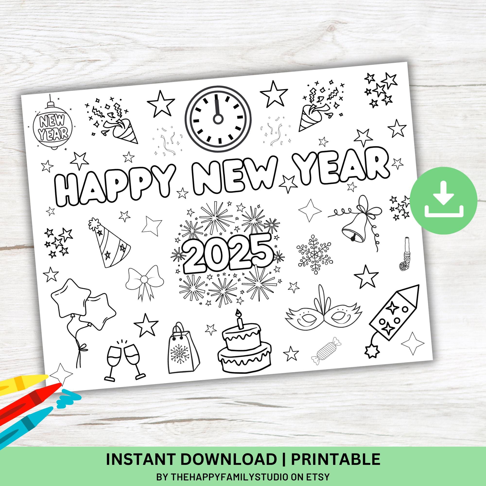 2025 New Years Coloring Page, New Years Eve Activity for Kids, New Year ...