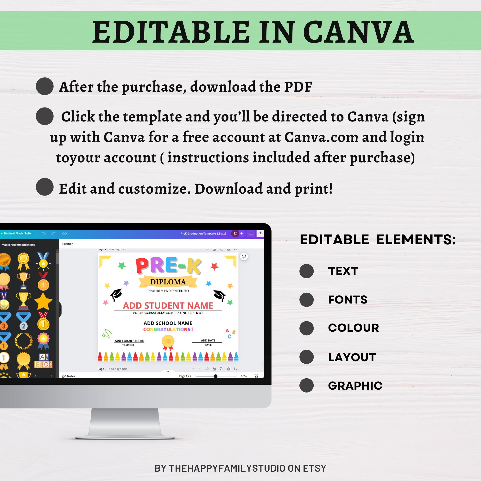 Editable Pre-k Graduation Diploma, Printable Pre-k Certificate, School ...