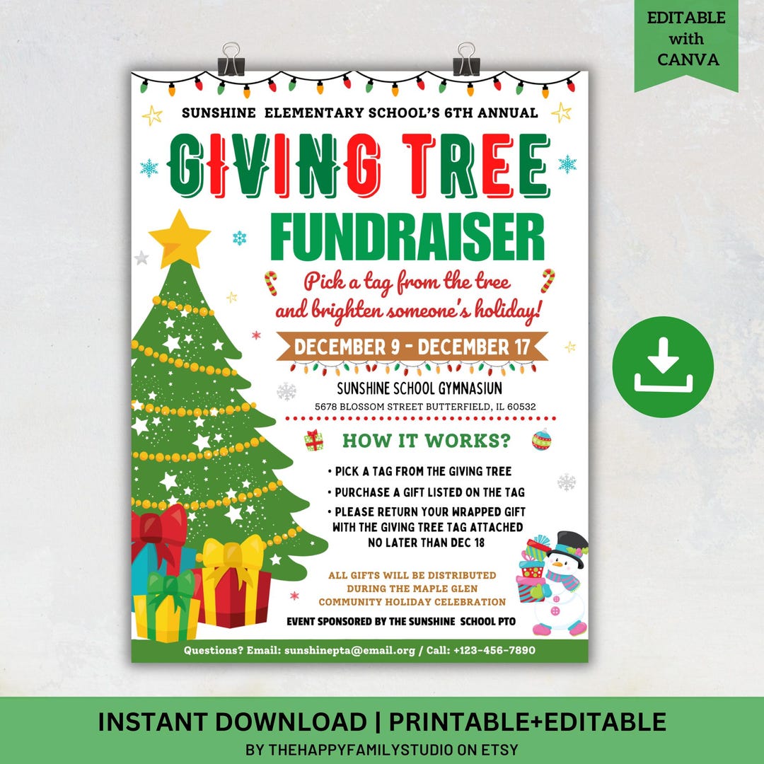Christmas Giving Tree Fundraiser Flyer Template, Holiday Giving Tree ...