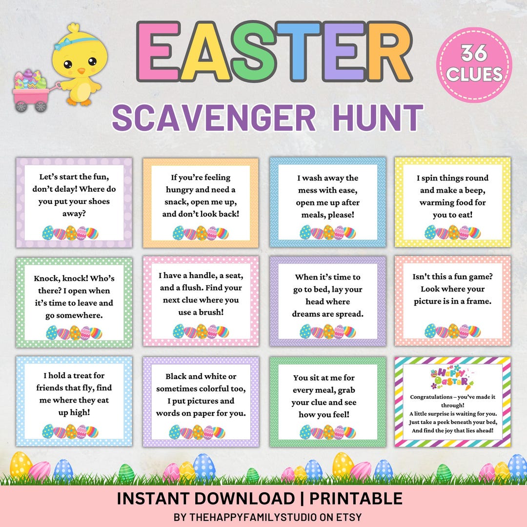Easter Scavenger Hunt Riddles: Kids Treasure Hunt Game (digital ...