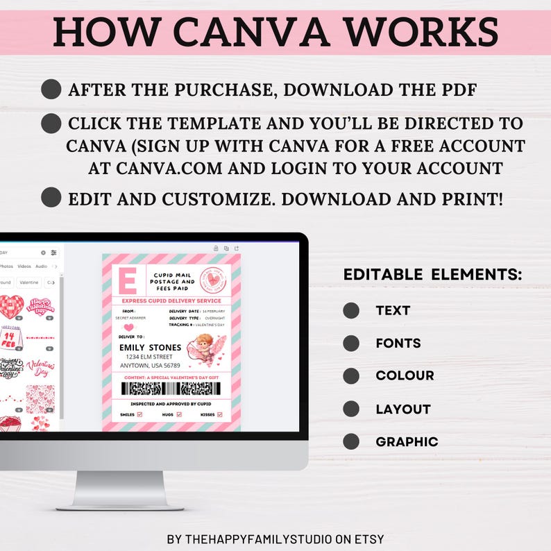 Editable Valentines Day Shipping Label, Valentine Cupid Gift Label ...