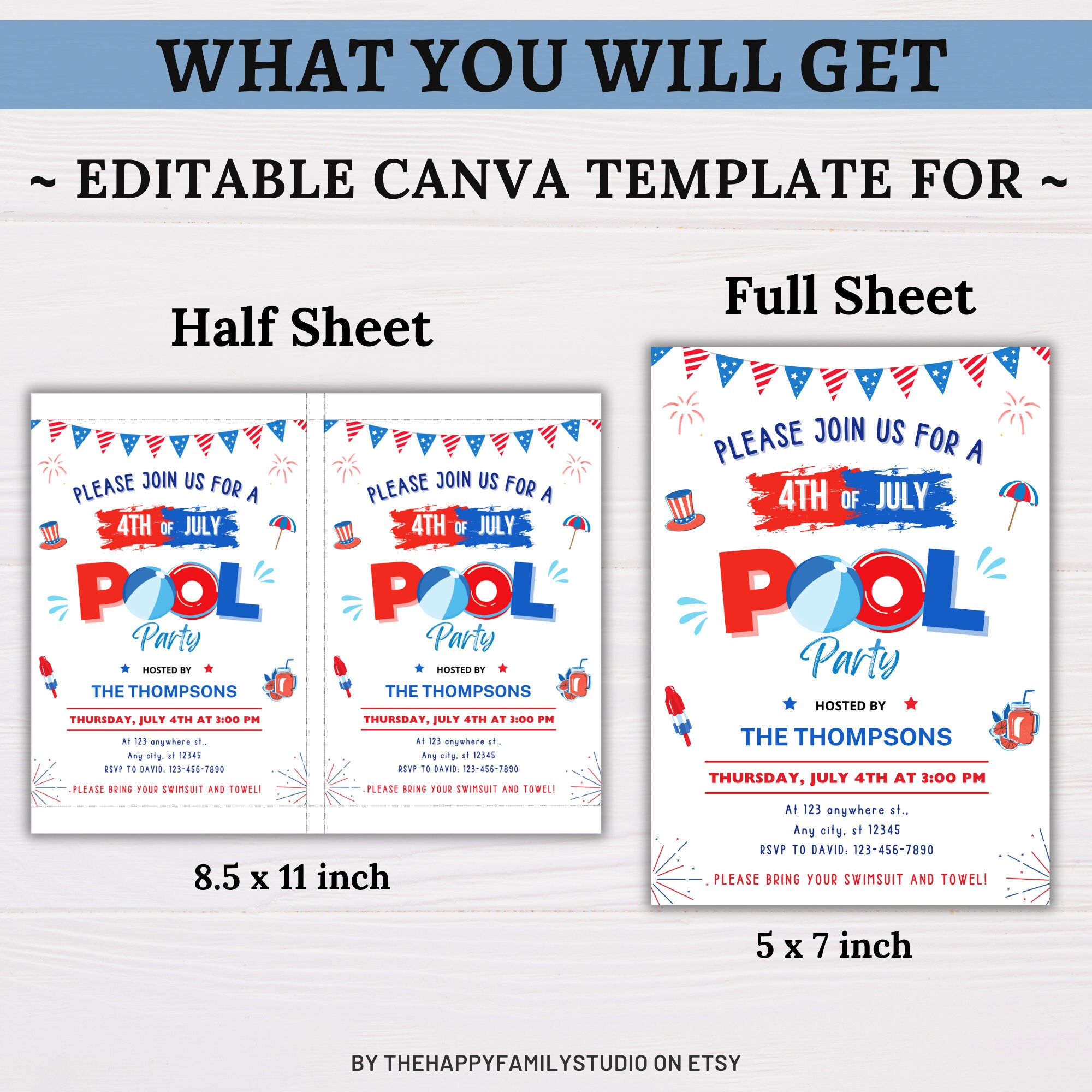 4th of July Pool Birthday Invitation Template, Independence Day Invite ...