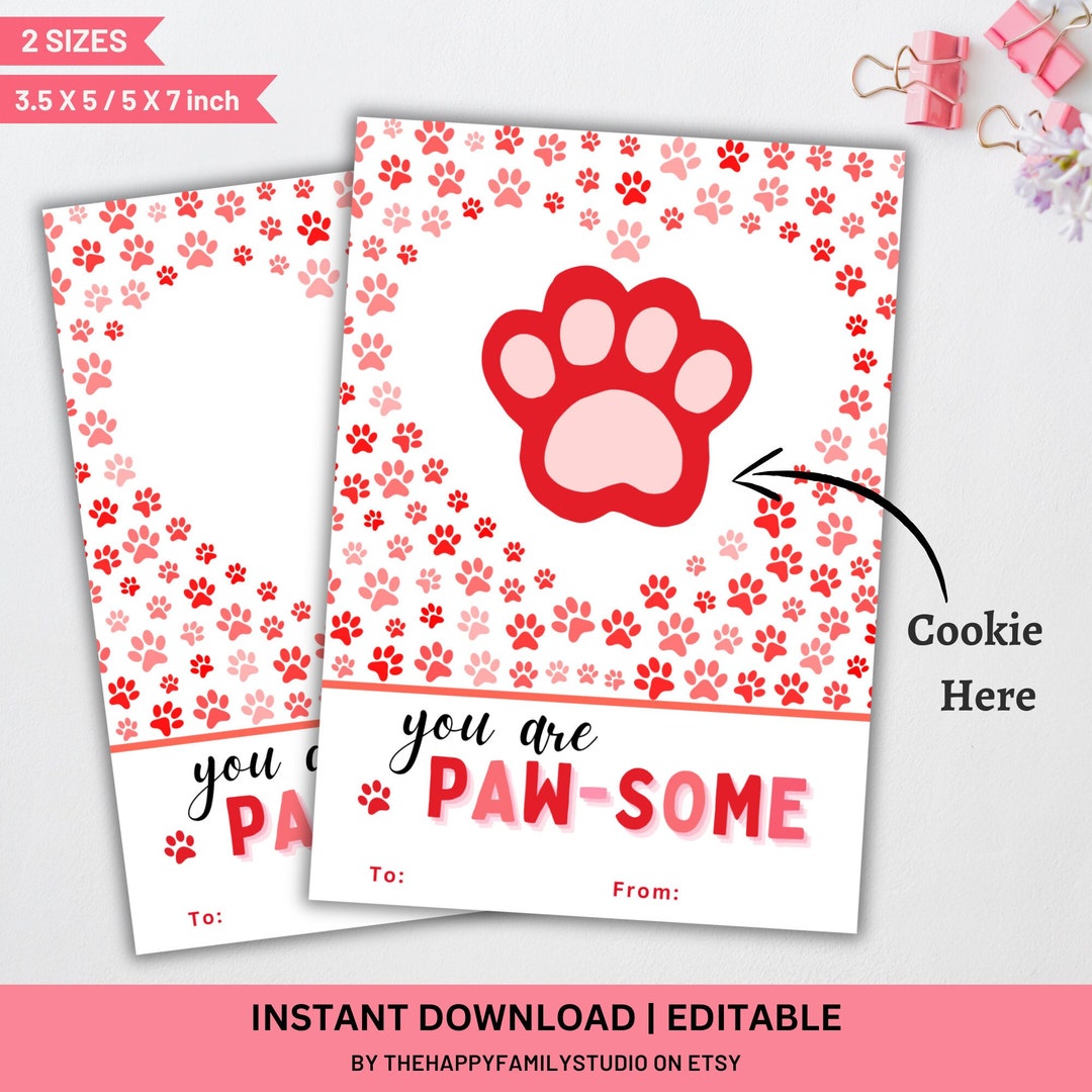 You're Pawsome Dog, Cat Paw Cookie Card, You're Pawsome Valentine Tag ...