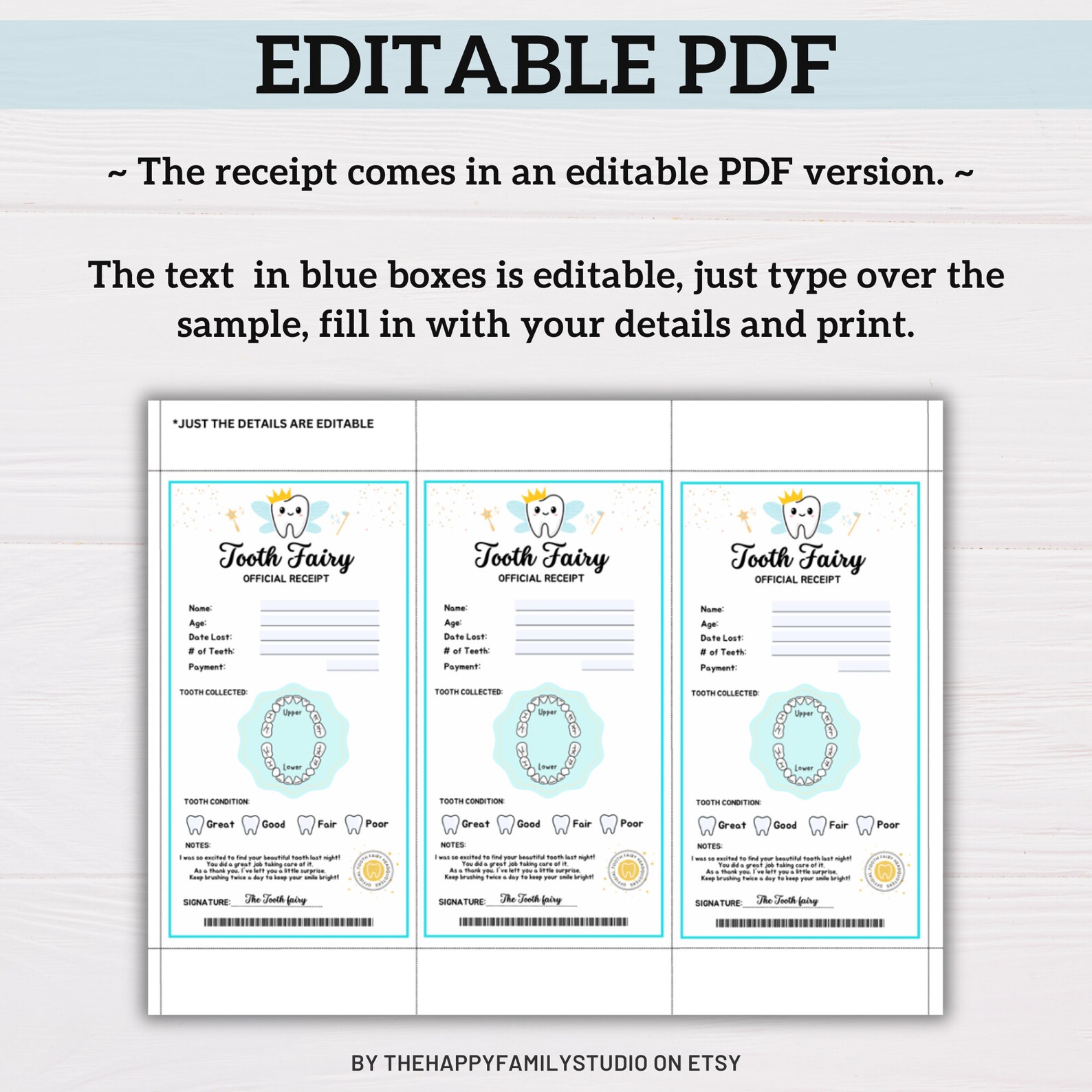 Editable Blue Tooth Fairy Receipt Certificate, Printable Tooth Fairy ...