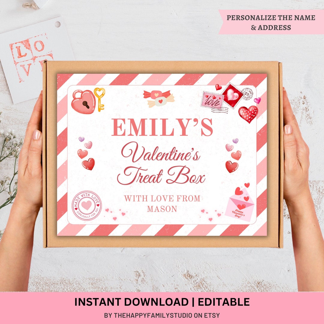 Editable Valentine Treat Box Label ,personalized Valentine Gift Box ...