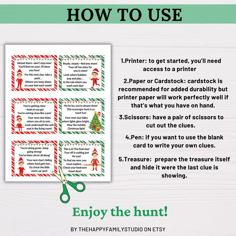 Printable Christmas Elf Scavenger Hunt for Kids, Elf Treasure Hunt ...