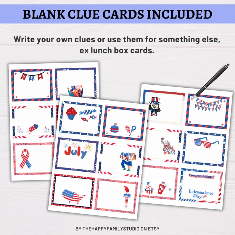 4th of July Indoor Scavenger Hunt Clue Cards, Fourth of July Treasure ...