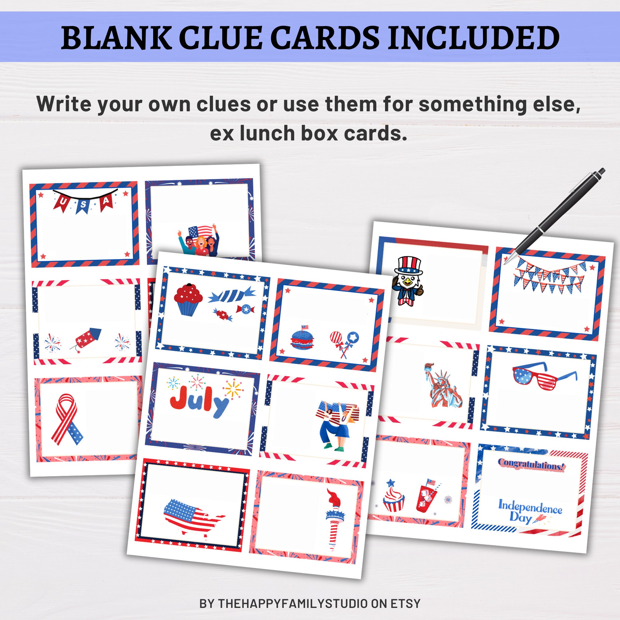4th of July Indoor Scavenger Hunt Clue Cards, Fourth of July Treasure ...