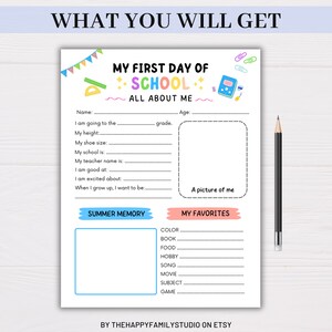 First and Last Day of School Interview, Back to School Questionnaire ...