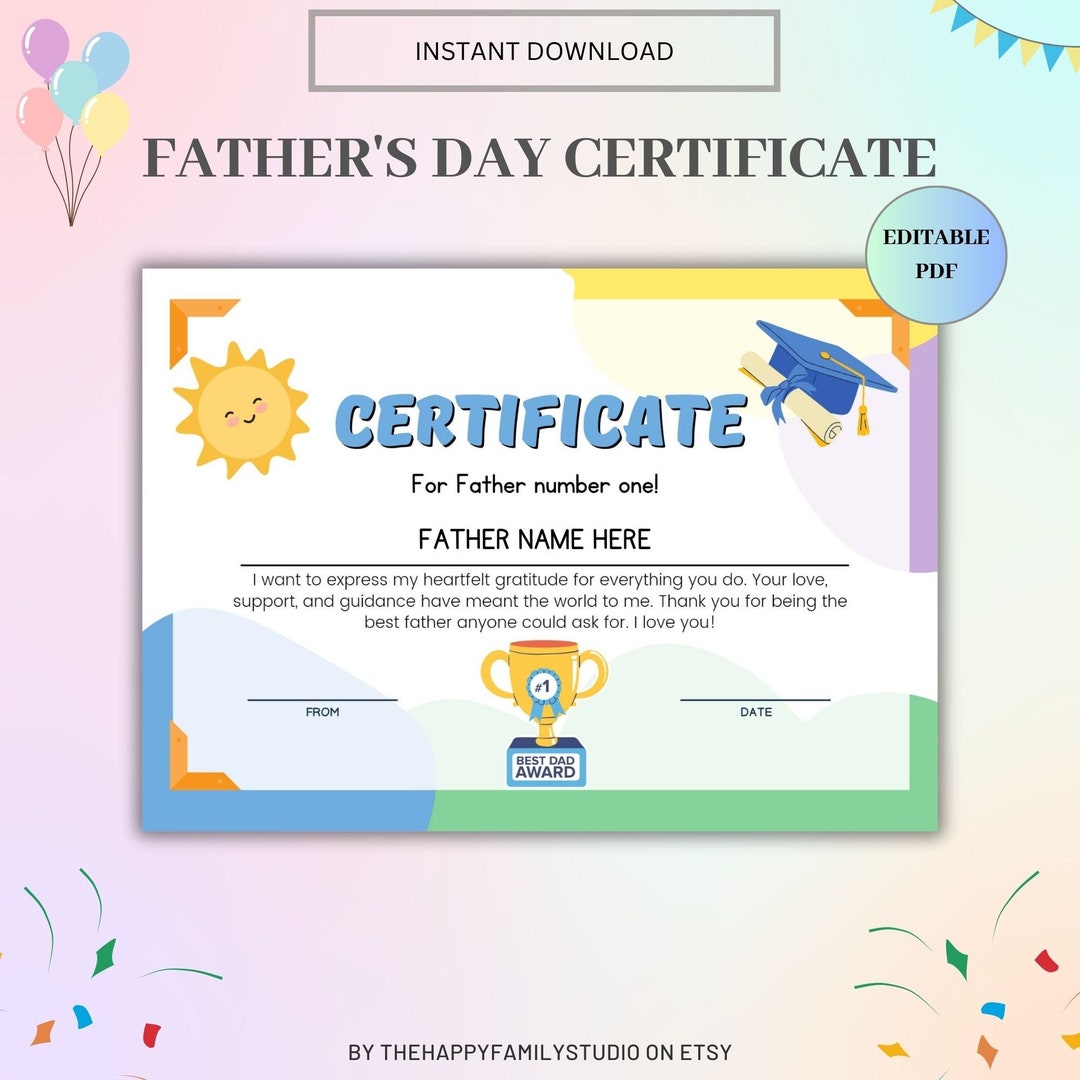 Fathers Day Gift Certificate Award father Certificate - Etsy