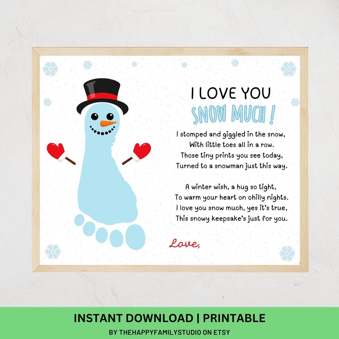 Snowman Footprint Art, Christmas Handprint Poem Keepsake, Snowman Baby ...
