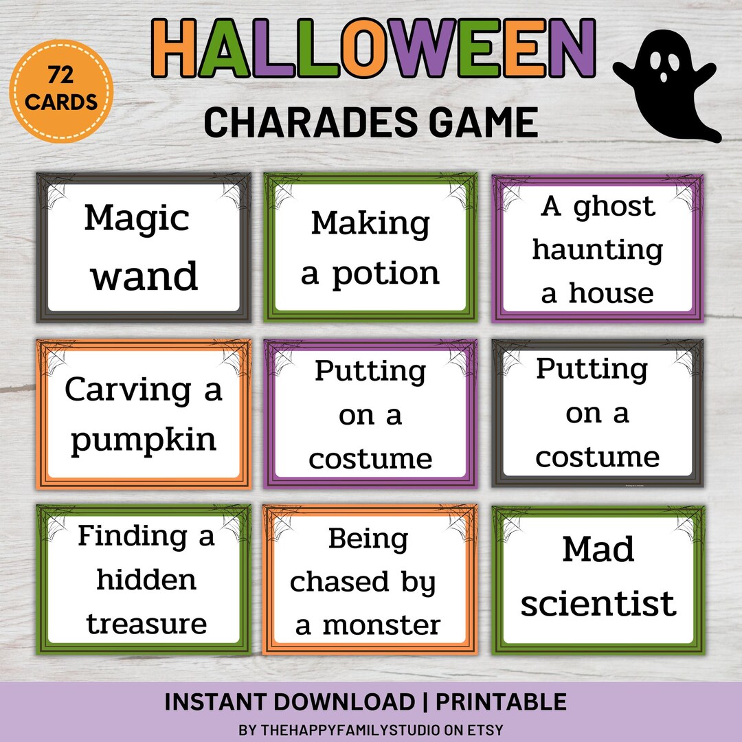 Halloween Charade Cards, Printable Halloween Game, Halloween Party ...