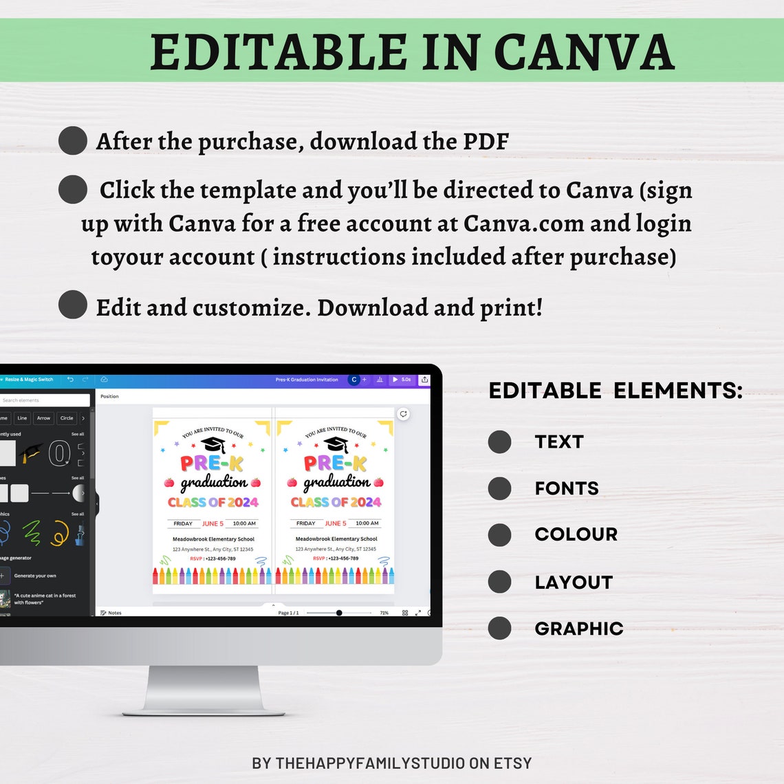 Editable Pre-k Graduation Invitation, Graduation Ceremony, Pre-k ...