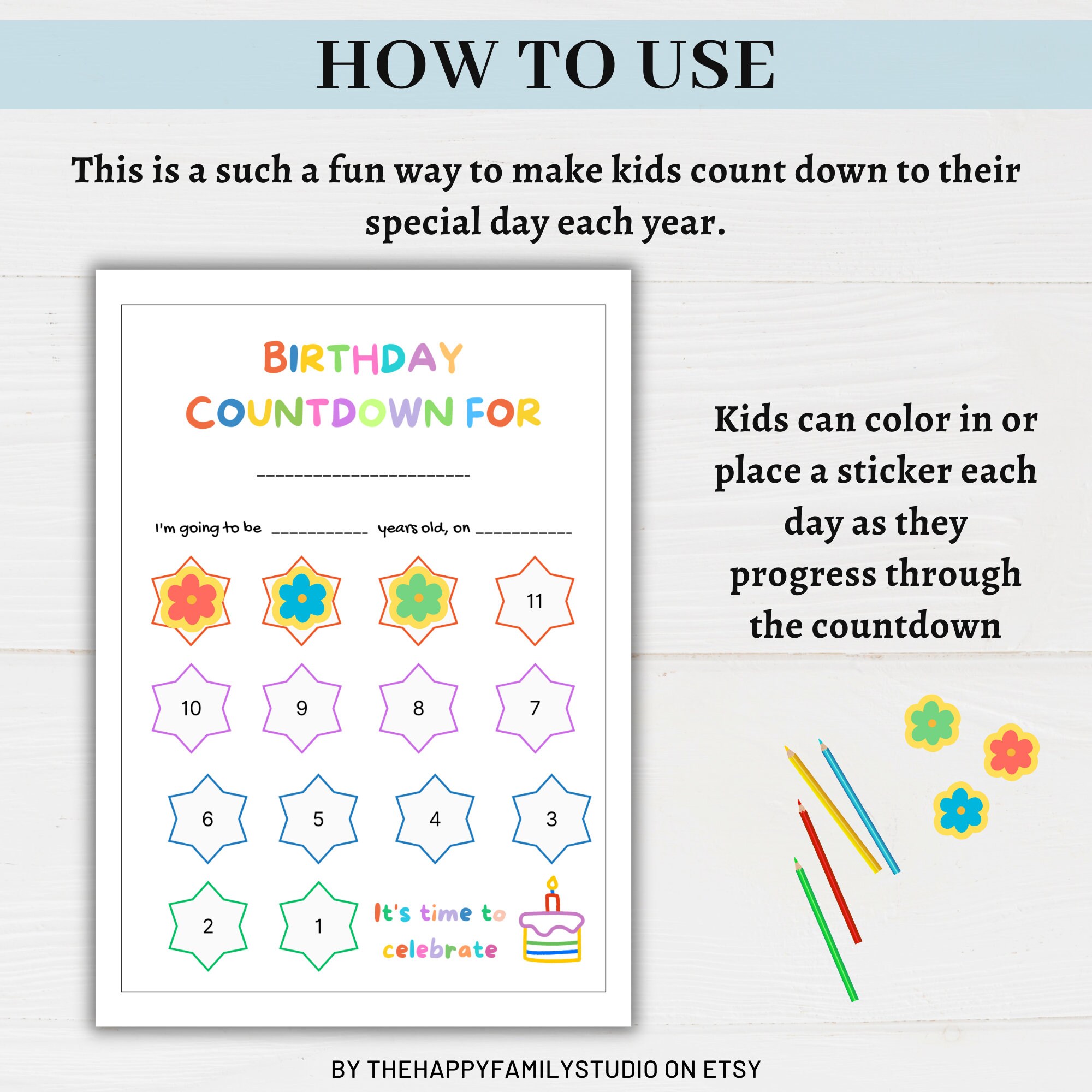 Countdown Calendar for Kids, Kids Birthday Countdown Calendar, Birthday ...