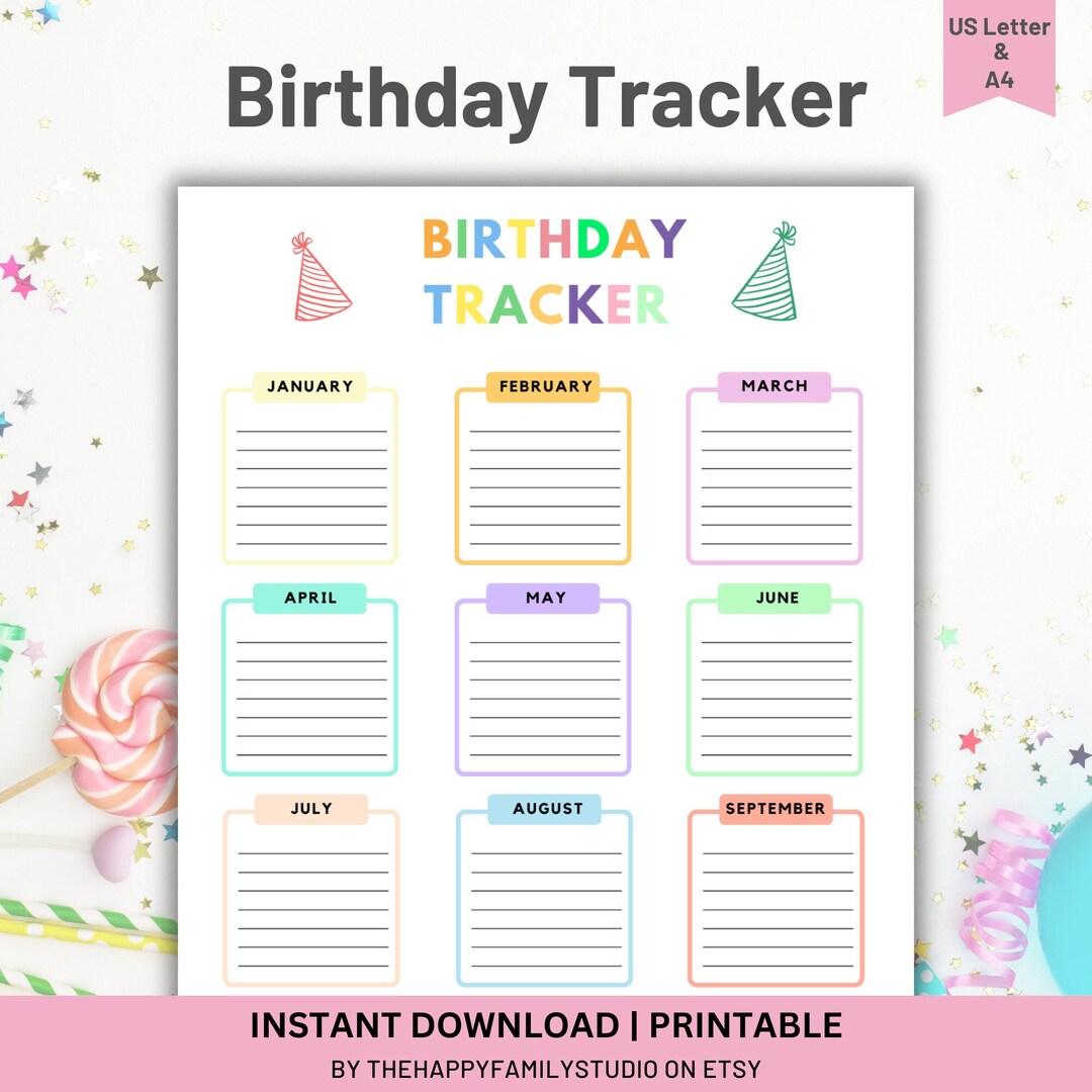 Printable Birthday Tracker, Birthday Planner, Birthday Reminder ...