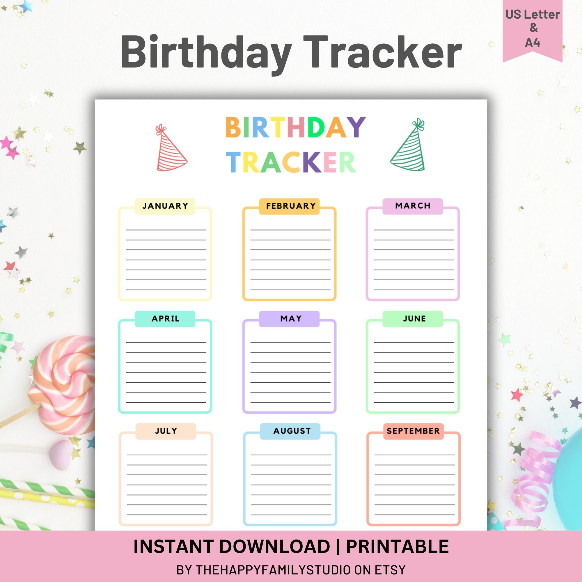 Printable Birthday Tracker, Birthday Planner, Birthday Reminder ...