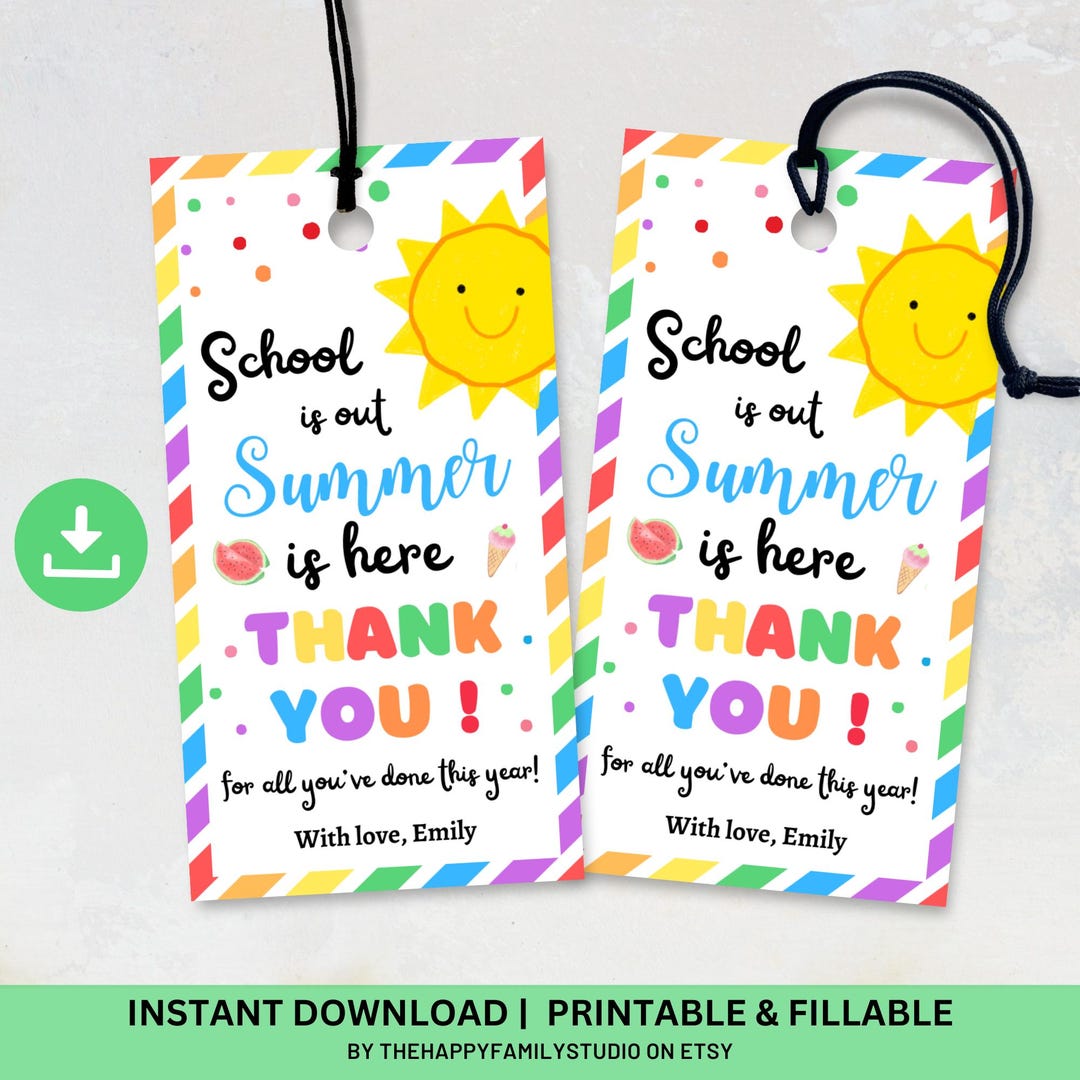 Summer Teacher Appreciation Gift Tags: End of School Year (digital ...