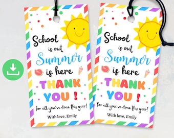 School is Out Summer is Here Thanks for All You've Done Tag, Printable ...