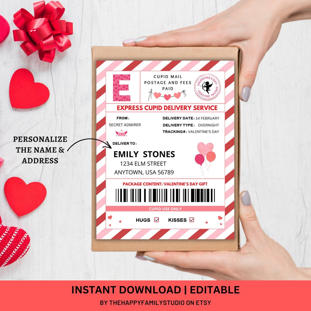 Valentine's Day Shipping Label Template, Personalized Valentine's Day ...