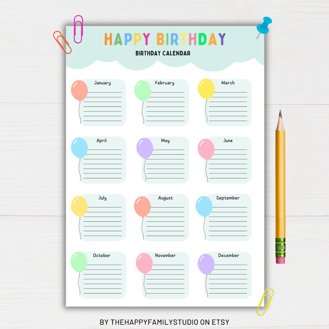 Birthday Calendar Printable, Birthday Tracker, Birthday Reminder ...