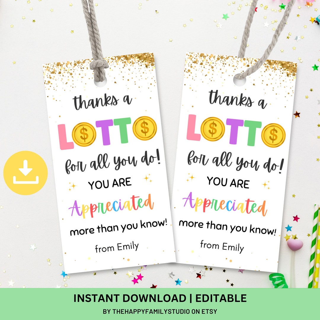 Thanks A Lotto Appreciation Gift Tag, Staff Thank You Lottery Ticket ...
