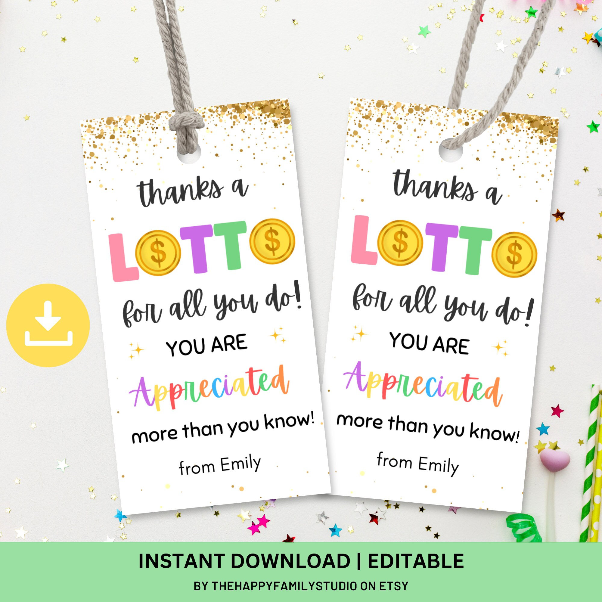 Thanks A Lotto Appreciation Gift Tag, Staff Thank You Lottery Ticket ...