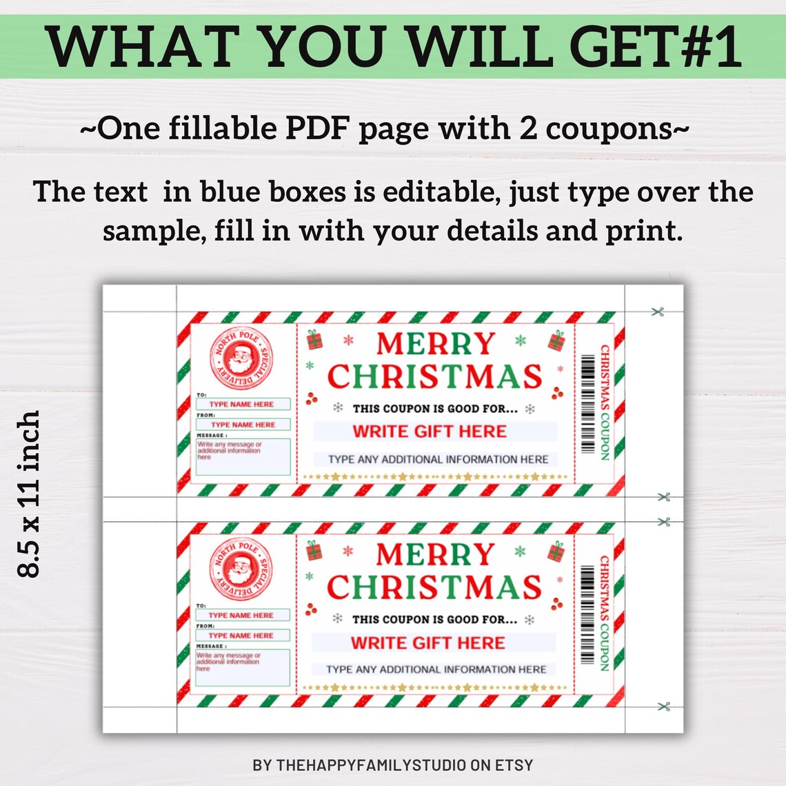 Editable Christmas Coupon, Printable Christmas Gift Certificate, Custom ...